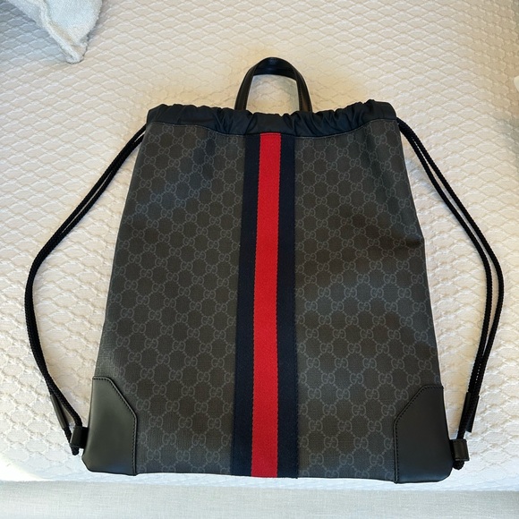 Gucci | Bags | Gucci Black And Red Stripe Backpack | Poshmark